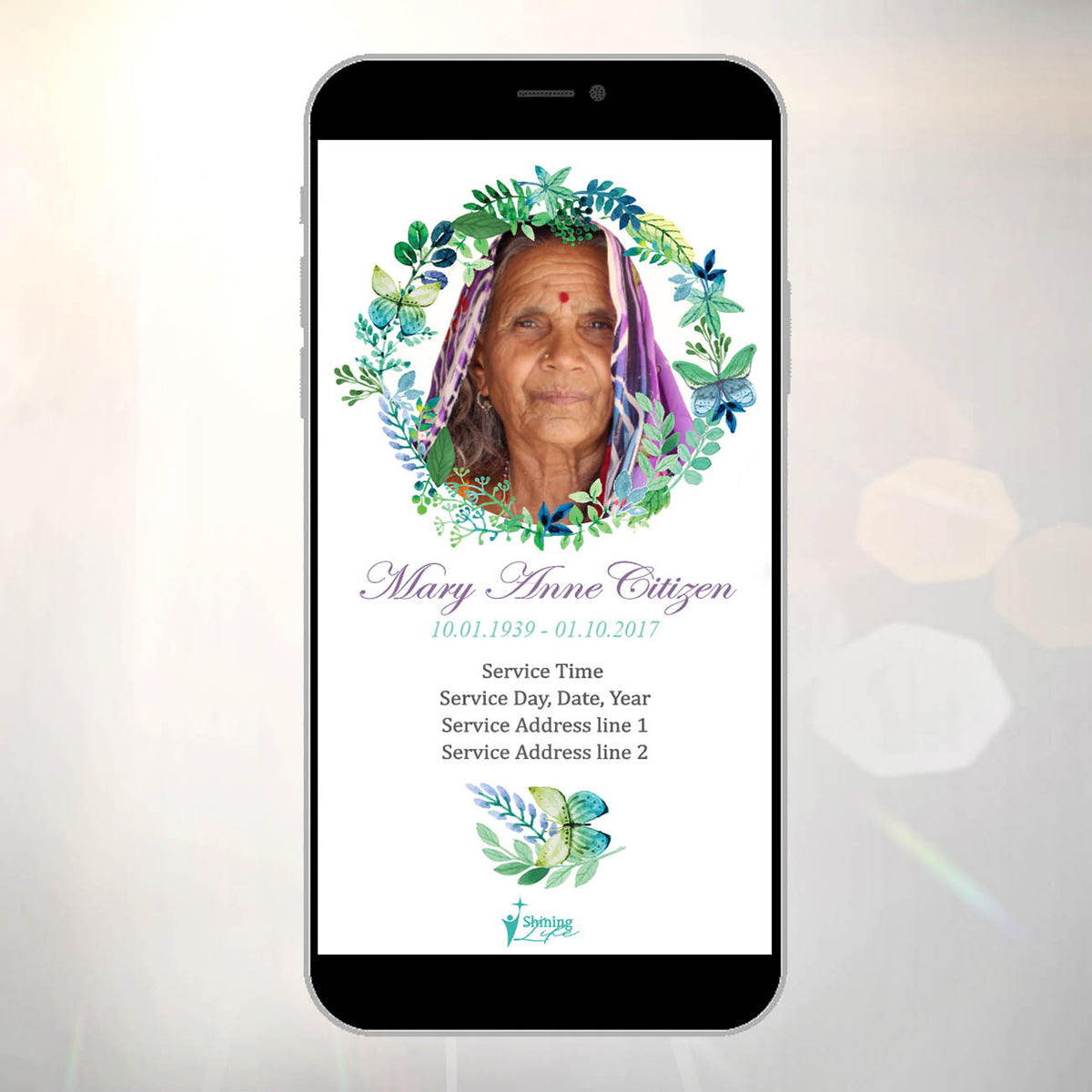 Floral Digital Invitation Tribute 1 – Shining Life - Memories are Forever